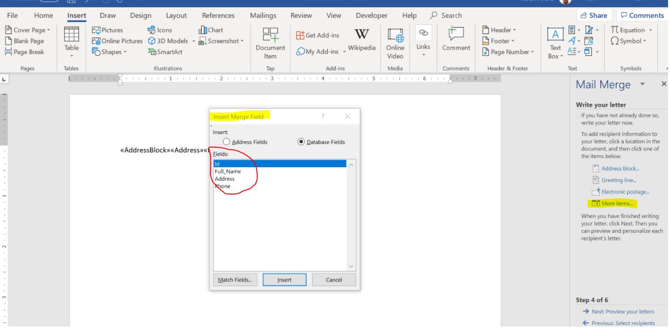 Programmatically add Database fields list to select Merge Fields ... Programmatically add Database fields list to select Merge Fields ...