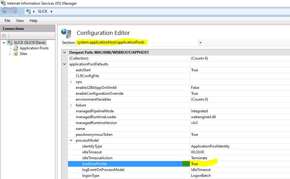 Loaduser Profile Set To True Automatically In Iis Microsoft Qanda