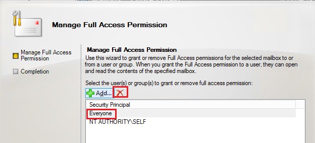 Exchange 2010 Cannot remove "full control" of a group which is is ...
