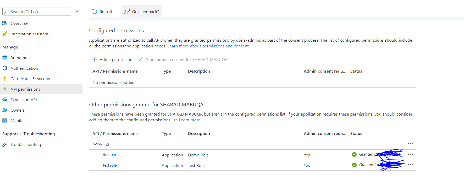 Unable To Move Other Permissions To Configured Permissions Using Graph Api Java