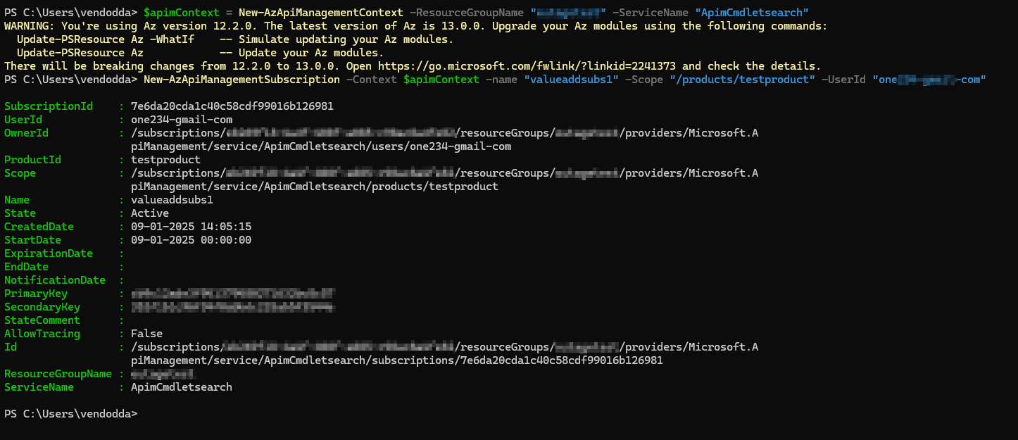 New-AzApiManagementSubscription doesn't seems to work - Microsoft Q&A