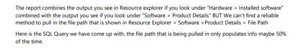 MECM query (either query/report in MECM OR SQL query) that reports ...
