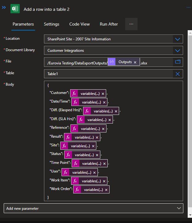 Logic app Excel online - add a row into a table connector - 400 error 'a value must be provided ...