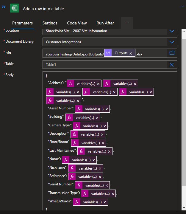 Logic app Excel online - add a row into a table connector - 400 error 'a value must be provided ...