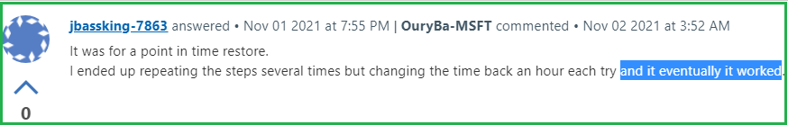 Azure SQL Database Restore Failed - Microsoft Q&A