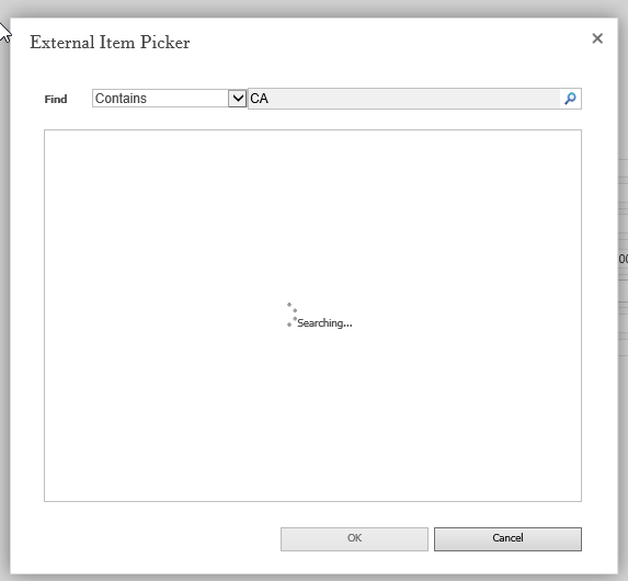 SharePoint 2013 External Item Picker - Stuck on Searching - Microsoft Q&A