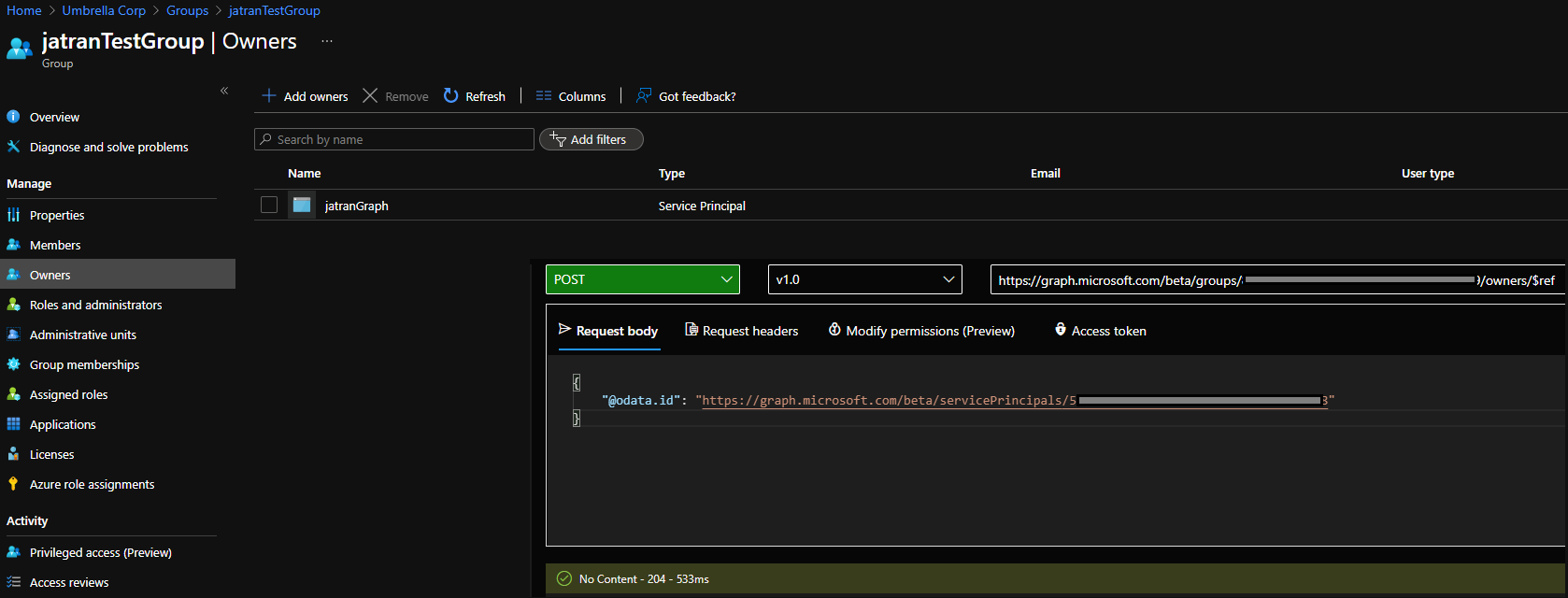 Microsoft Graph - AddOwner API does not let me add an Application as group owner - Microsoft Q&A