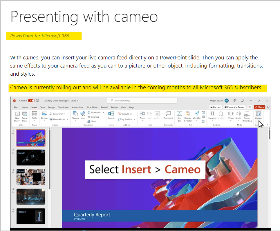 PowerPoint 2019 Insert Cameo - Microsoft Q&A