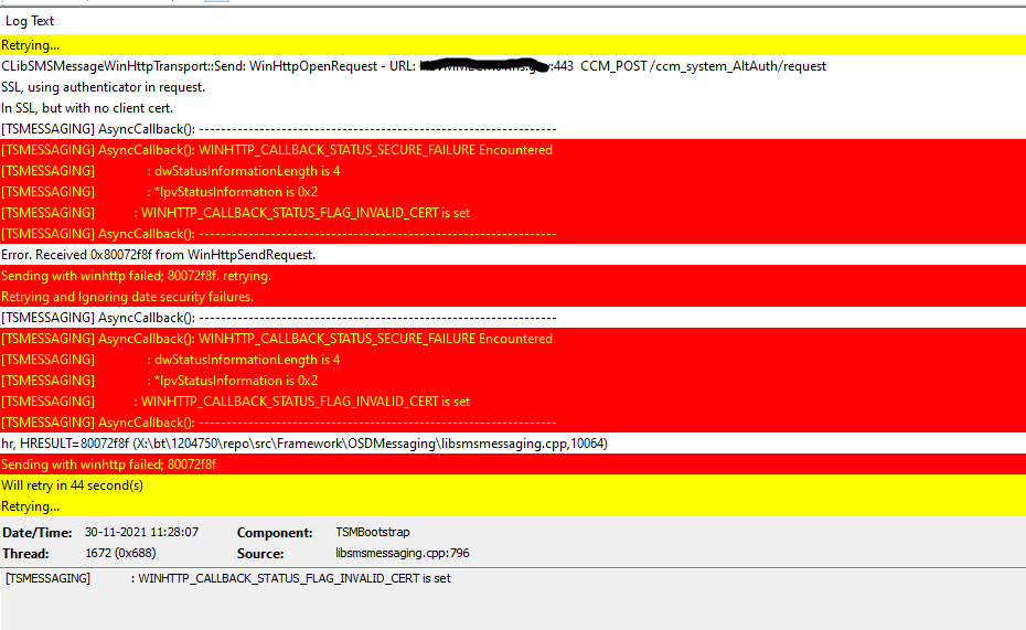Facing Issue "Sending with winhttp failed; 80072f8f. retrying" while performing OSD. - Microsoft Q&A