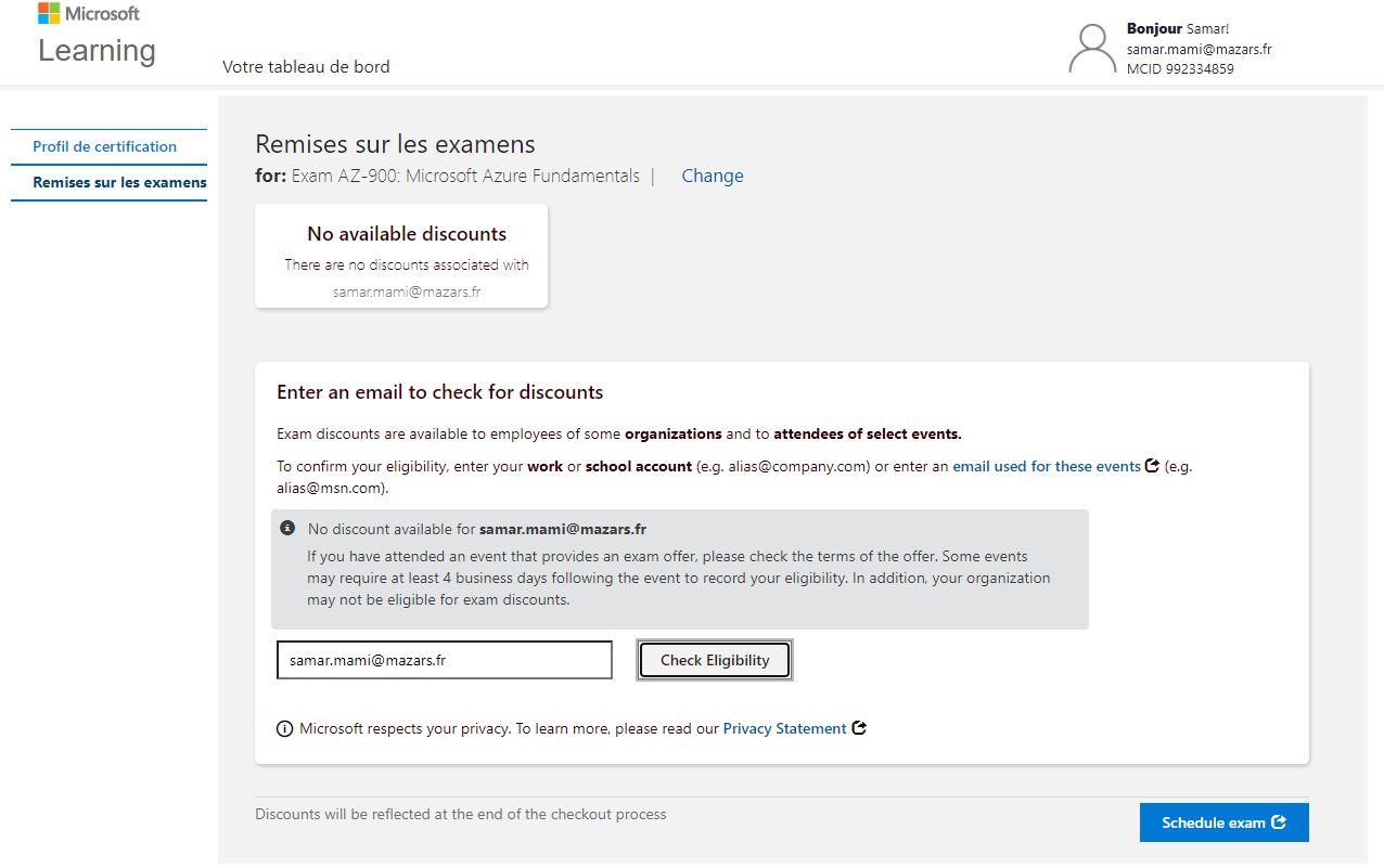No reduction on the exam AZ 900 - Microsoft Q&A
