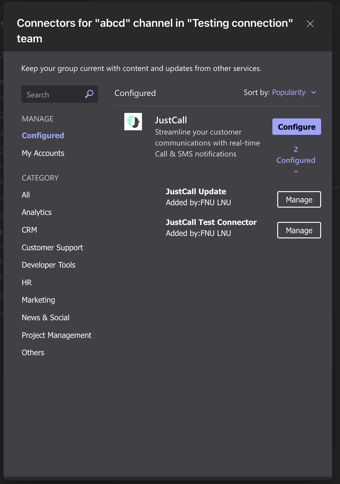 JustCall Connector for Microsoft Teams is giving 410 (gone) | Connector ...