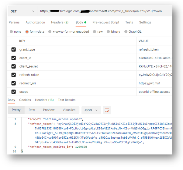 AAD B2C: Receive 400 Bad Request when refreshing the token - Microsoft Q&A