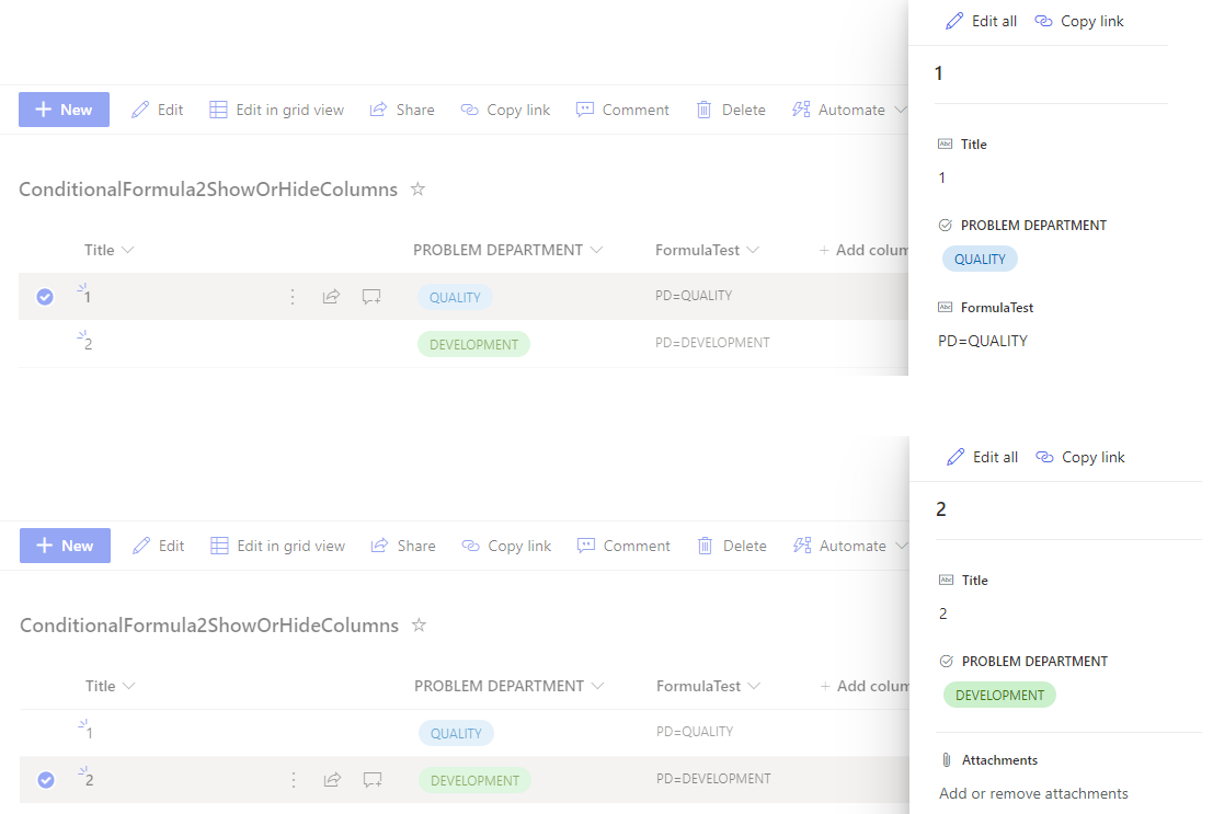 Share Point conditional formula does not show a field - Microsoft Q&A