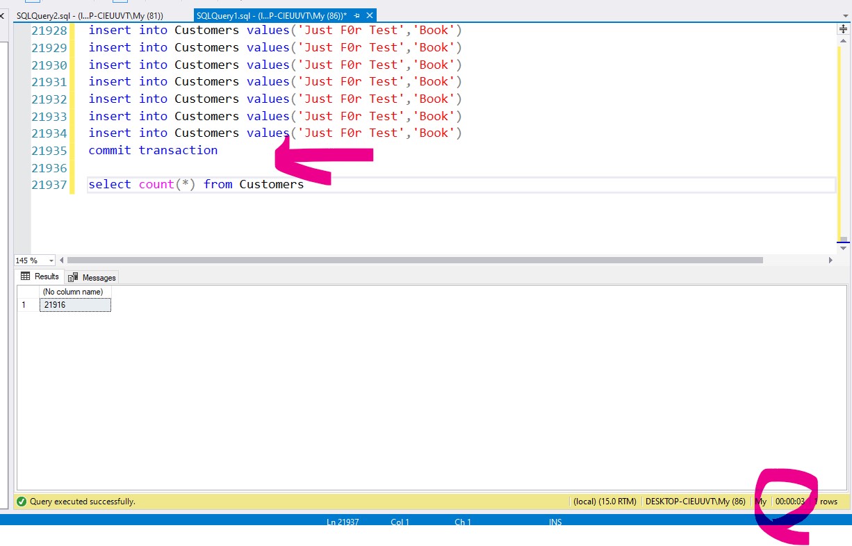 Insert With Transaction Significantly Faster Than Individual Inserts Sql Server Microsoft Qanda 1378