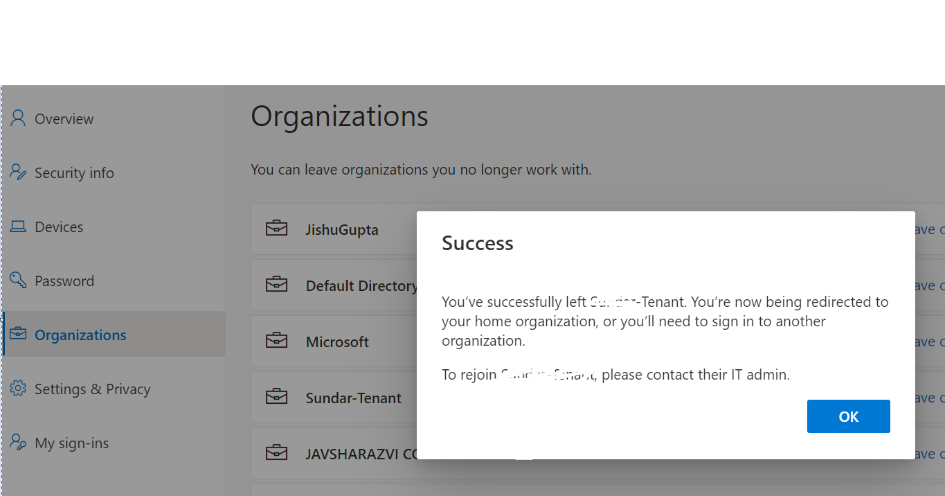 How do I leave TryAppServiceoutlook.onmicrosoft.com tenant? - Microsoft Q&A