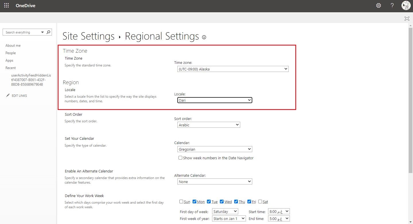 Onedrive regional settings - Microsoft Q&A
