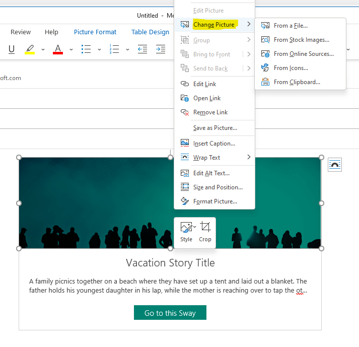 How do I change/select the image on the Sway shortcut? - Microsoft Q&A