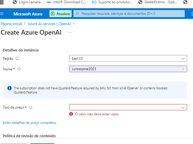 criar e testar OpenAI - Microsoft Q&A