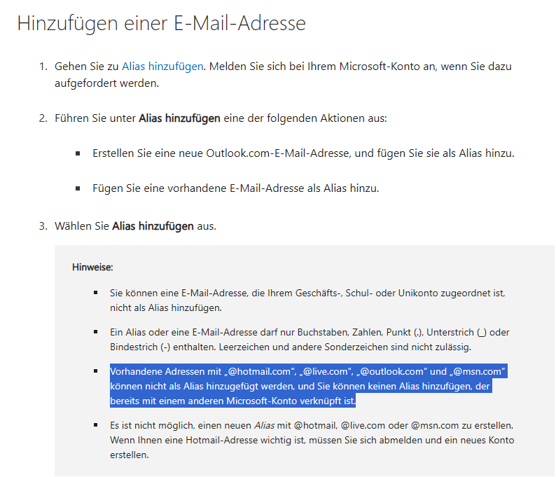 Neue @outlook-Mailadresse hat (fälschlicherweise) einen eigenen MS ...