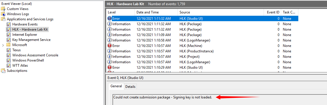 Unable to sign hlkx package using HLK studio in Win Server 2022 ...