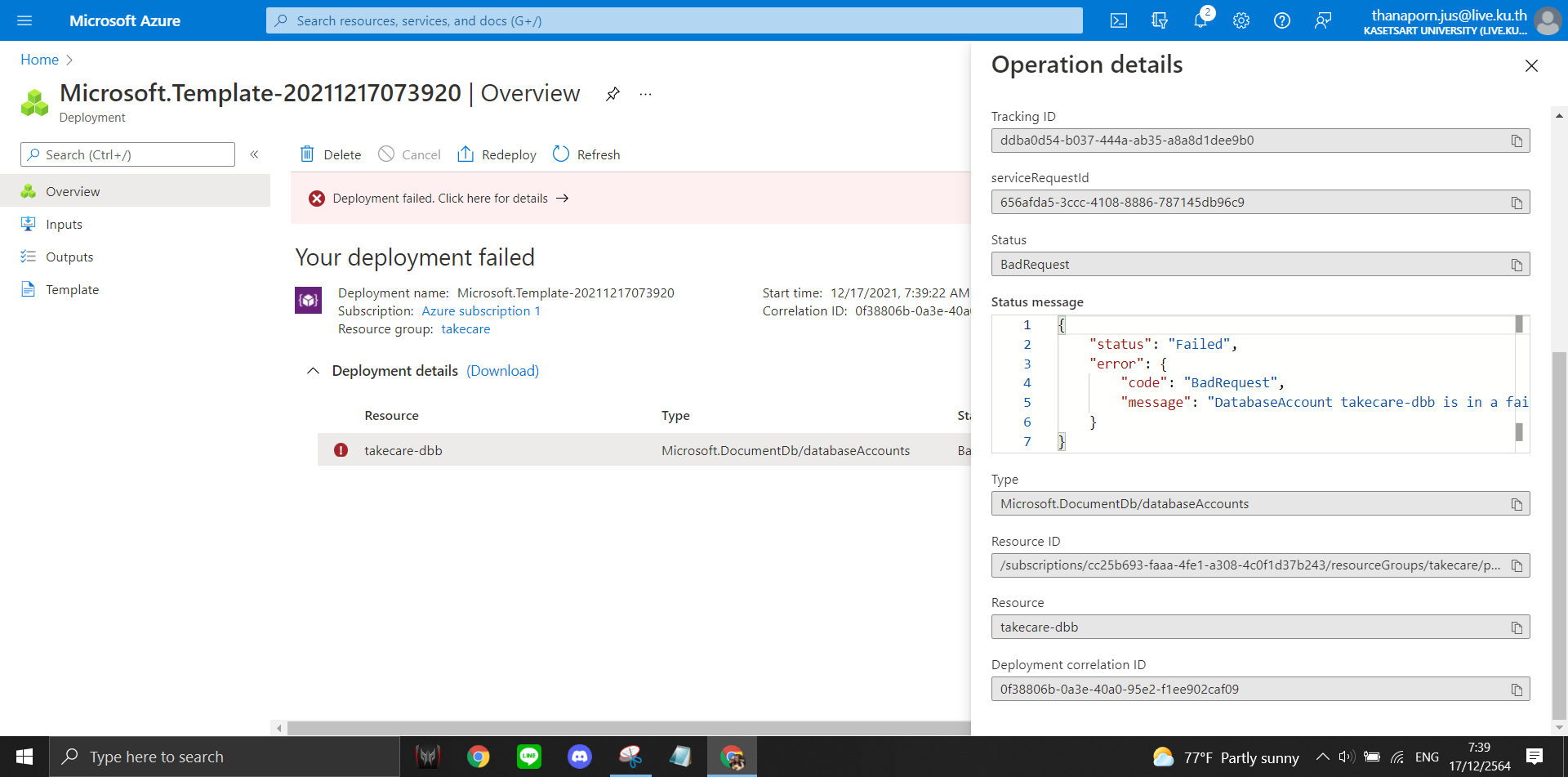 Unable to create Cosmos DB in any region - Microsoft Q&A