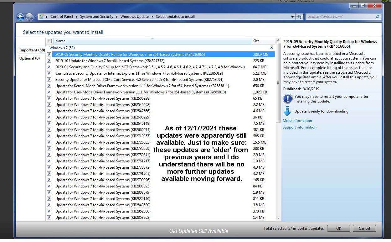 Older Windows 7 Updates - Microsoft Q&A