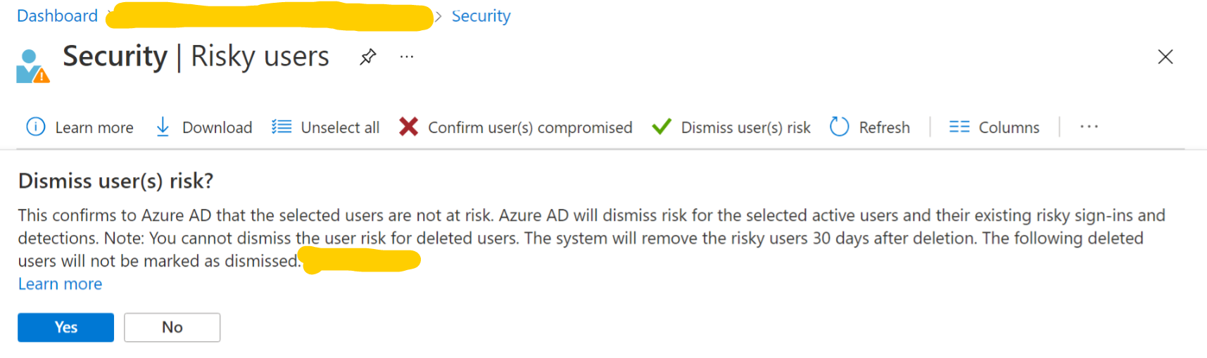Unable to Dismiss User Risk - Microsoft Q&A