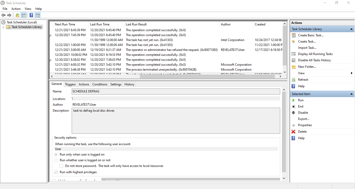 How to get Windows 10-21H2 to task schedule basic task to defragment ...