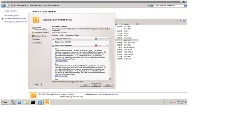 Micresoft Exchange 2010 SP3 Uninstallation Issie - Microsoft Q&A