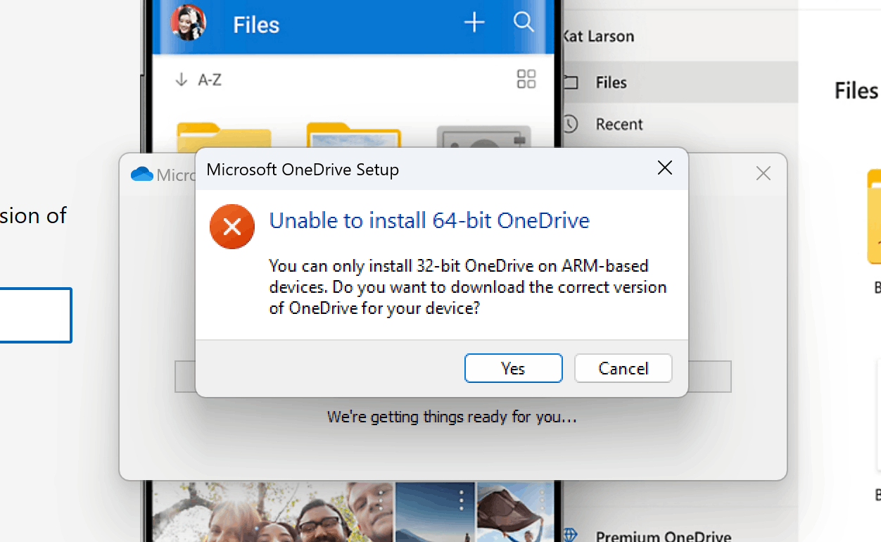 When I try to install Onedrive app on Windows 11 in ARM64 version using ...