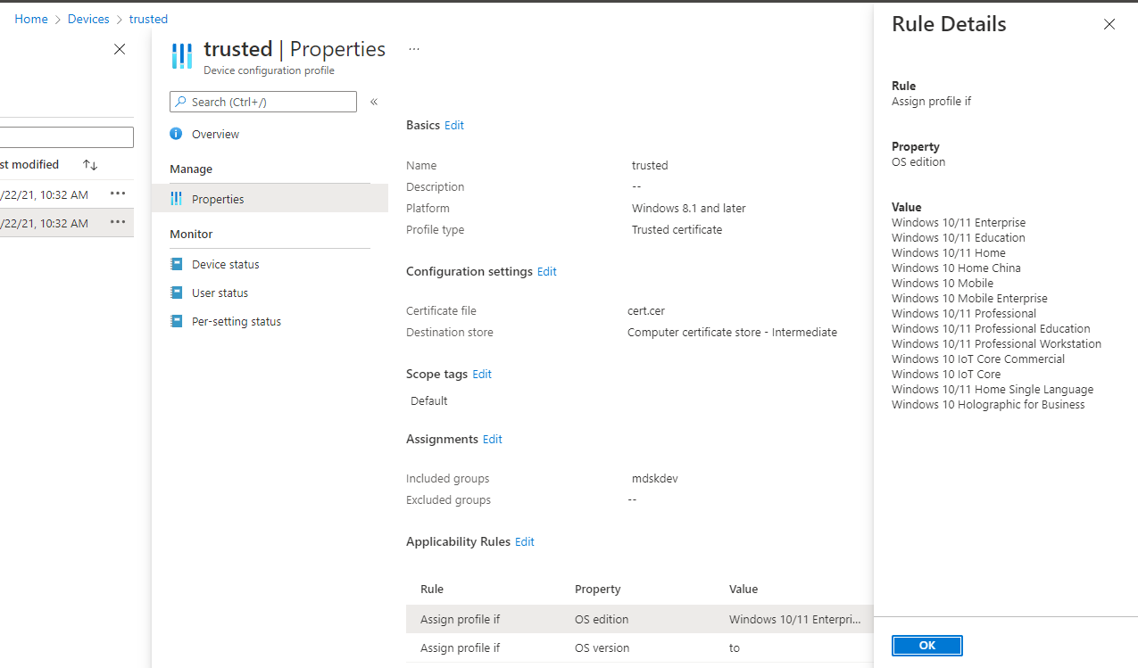 Device profile not applicable - Microsoft Q&A