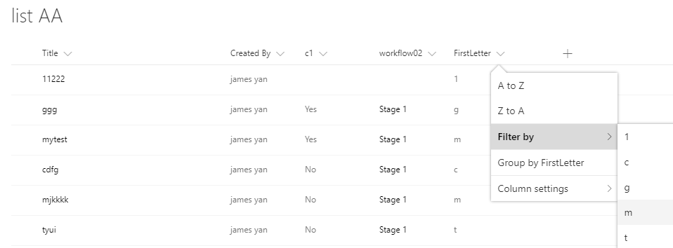 Creating an a-z (alphabetical) filter on the top of a list - Microsoft Q&A