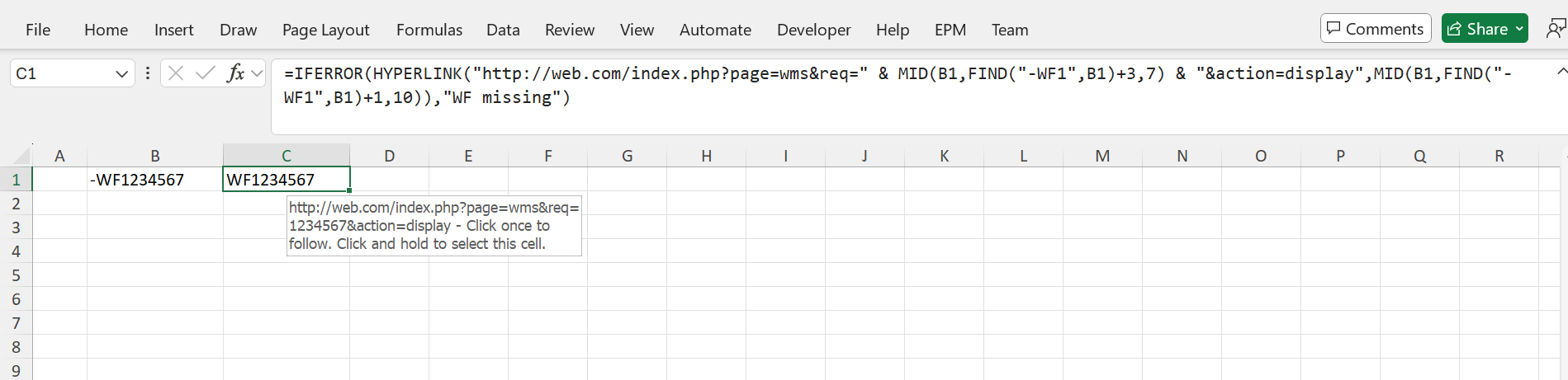 How to create Hyperlink partialy based on other cell content ...