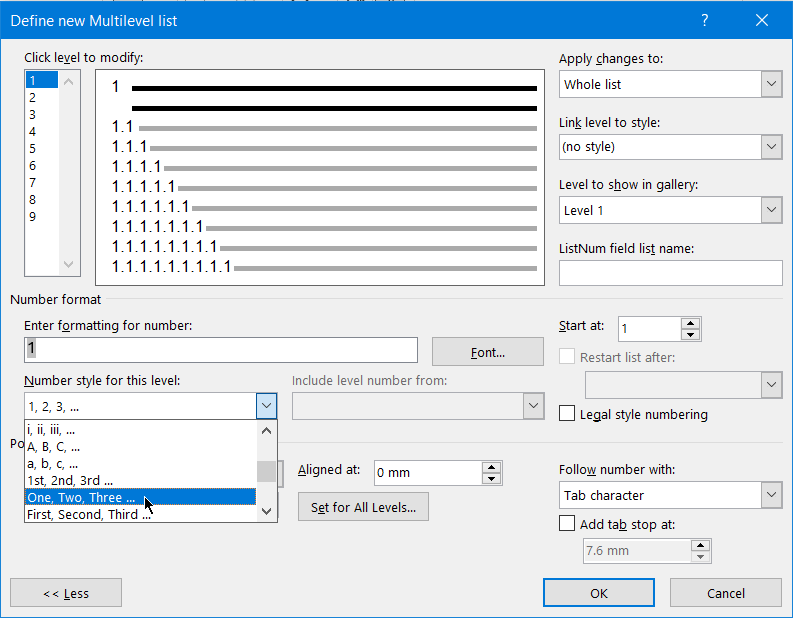 How do I put multi level numbering in ms word document without ...