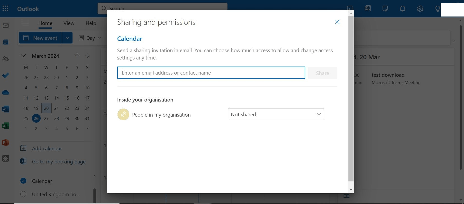 Changing a permission on a shared calendar in Outlook will not apply ...