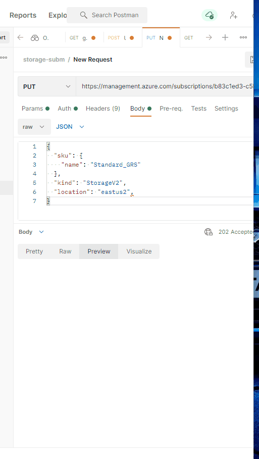 Creating an Azure Storage Account using REST api is returning an empty ...
