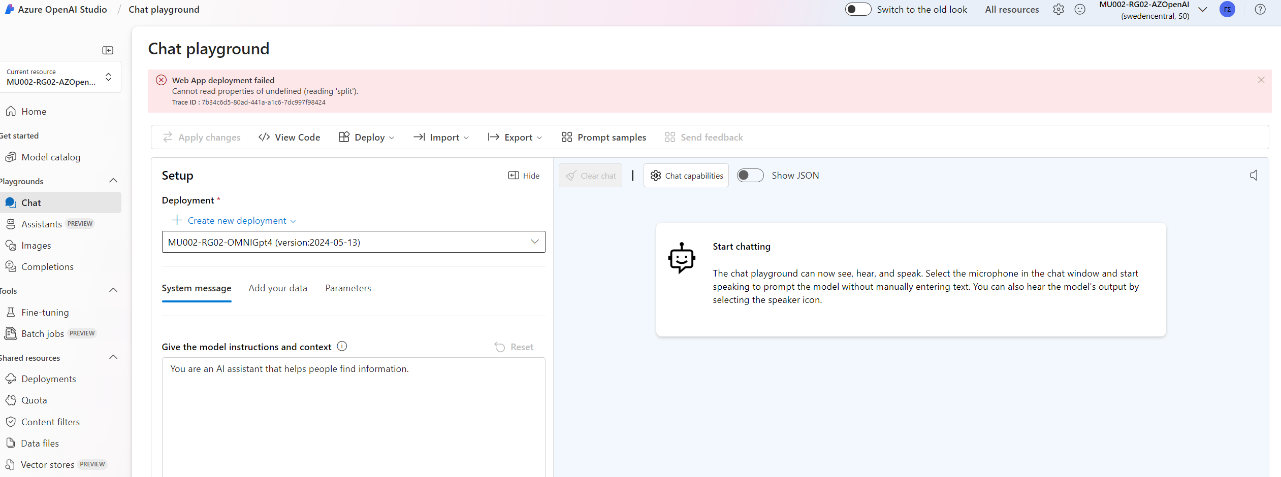 Azure OpenAi WebApp Deploy Failed - Microsoft Q&A Azure OpenAi WebApp Deploy Failed - Microsoft Q&A