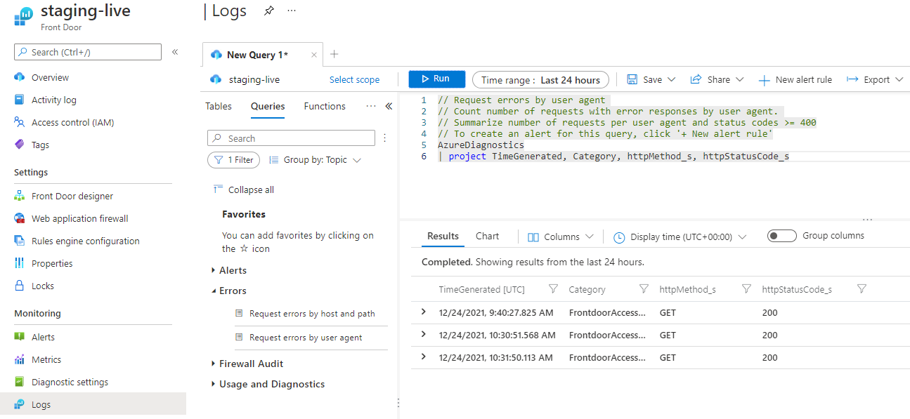 Viewing Azure FrontDoor logs for error responses - Microsoft Q&A