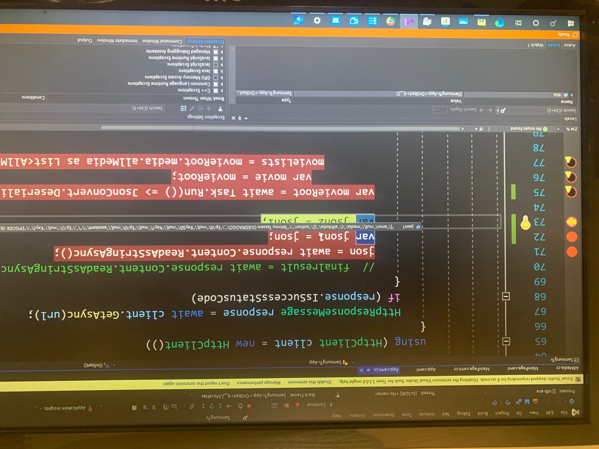 Tizen emulator freez when hit on JsonConvert.Deserializeogject ...
