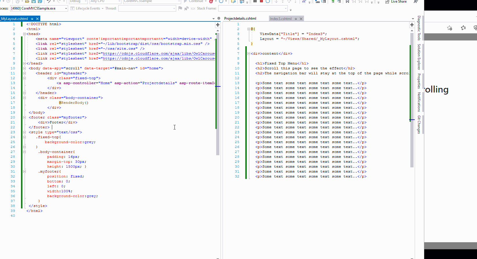 How can I create a layout html page with fixed-top - Microsoft Q&A