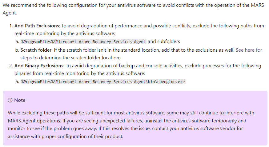 Microsoft Azure Recovery Services (MARS) agent modifing antivirus files ...
