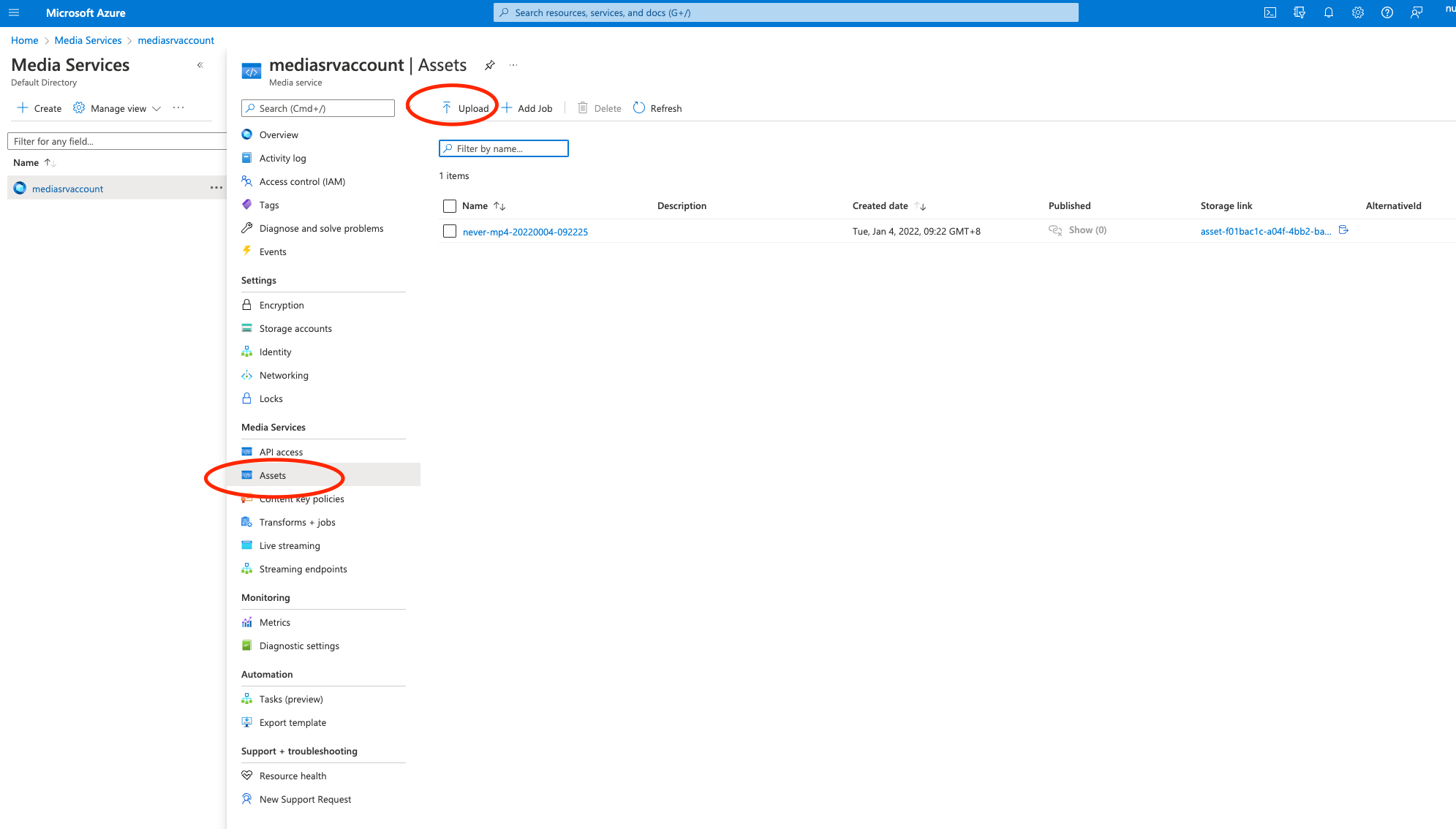 Azure Media Service is flowing error after i click on the assets MP4 ...