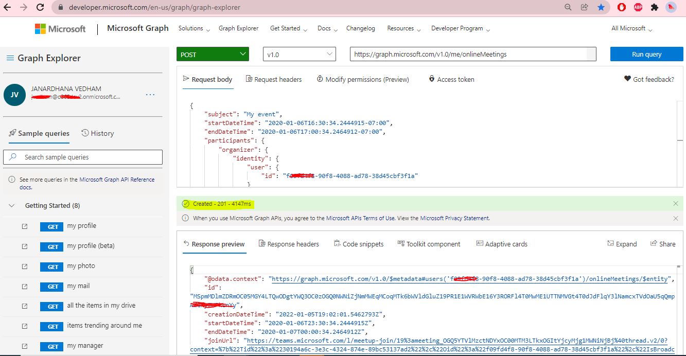 Problem in creating an Online Meeting - Microsoft Q&A