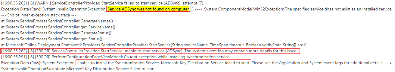 Azure AD connect error on Microsoft key distribution service failed to ...