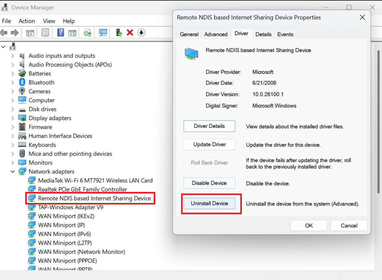 I'm experiencing a network issue while connecting via USB tethering ...