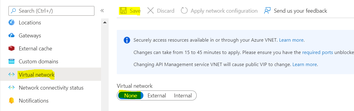 How to remove vnet from API Gateway? - Microsoft Q&A