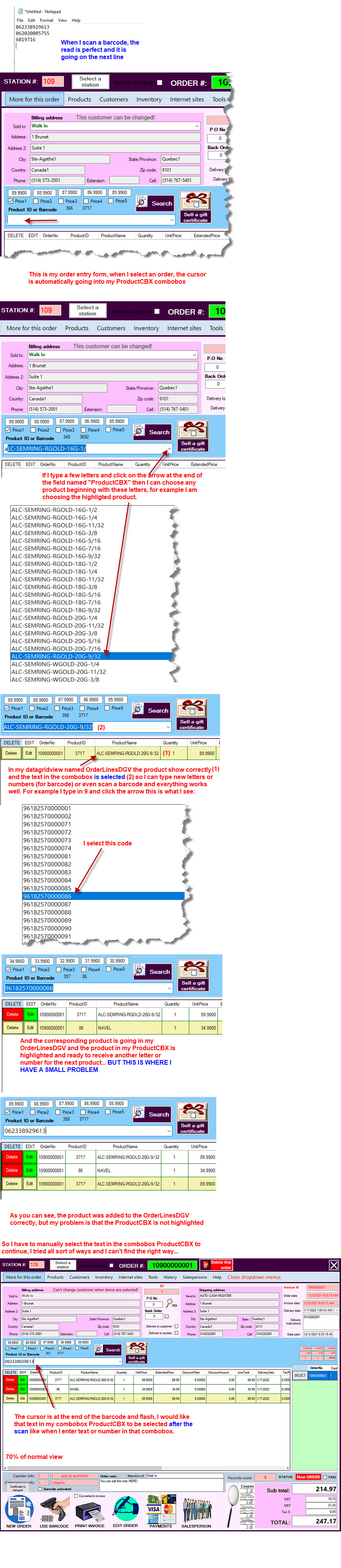 When scanning a barcode, can't select or clear the text in a combobox - Microsoft Q&A