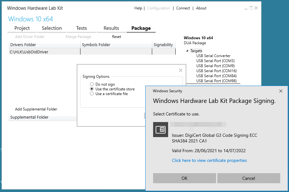 Unable to sign hlkx package using HLK studio on Windows 10 - Microsoft Q&A