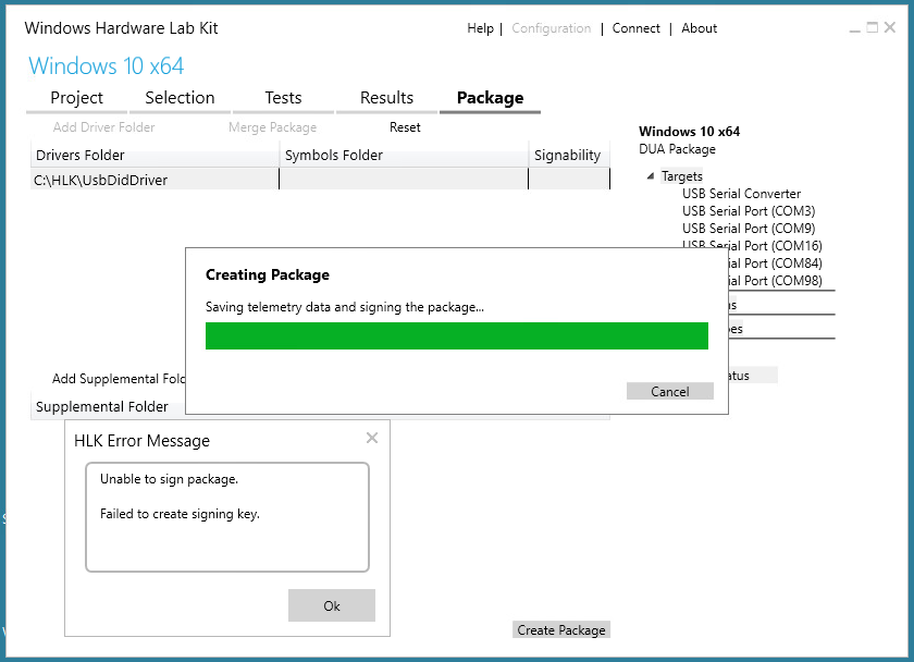 Unable to sign hlkx package using HLK studio on Windows 10 - Microsoft Q&A