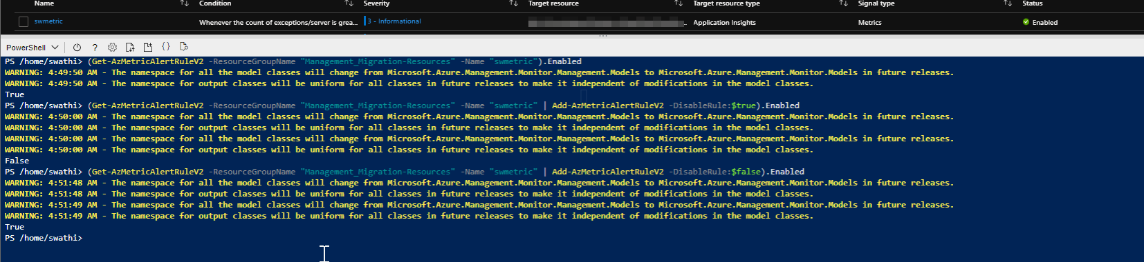 Disableenable Metric Alerts Powershell Tied With Application Insights Microsoft Qanda